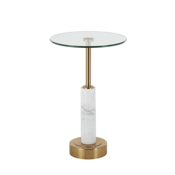 Mercer41 Cole And Grey Marble Round Accent Table With Gold Metal Rod And Base | Wayfair